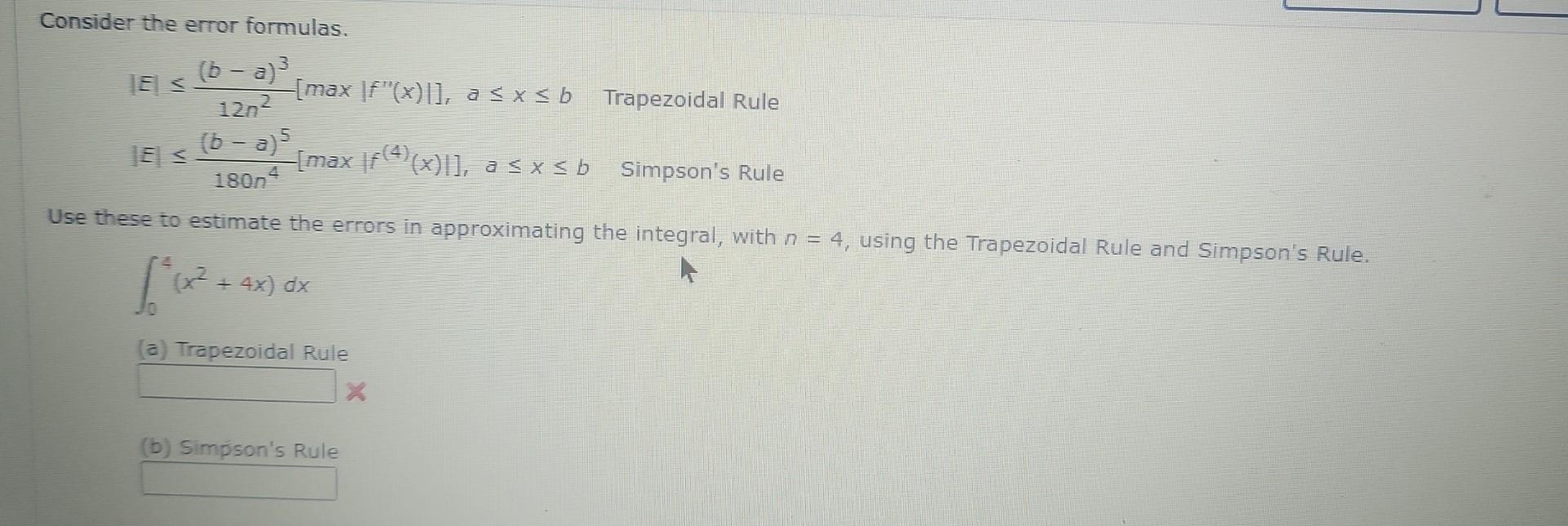 Solved Consider the error formulas. | Chegg.com