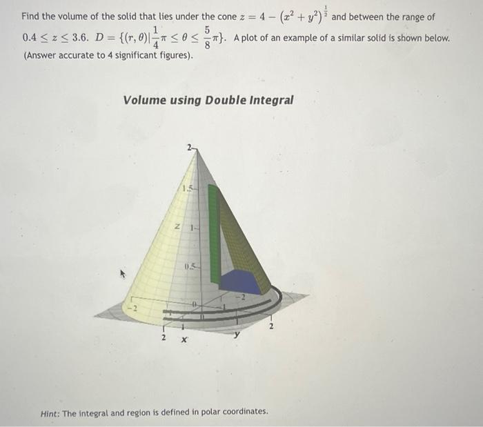 Solved Find the volume of the solid that lies under the cone | Chegg.com