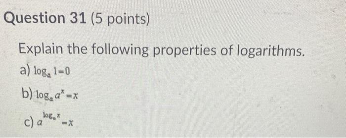 Solved Explain the following properties of logarithms. a) | Chegg.com