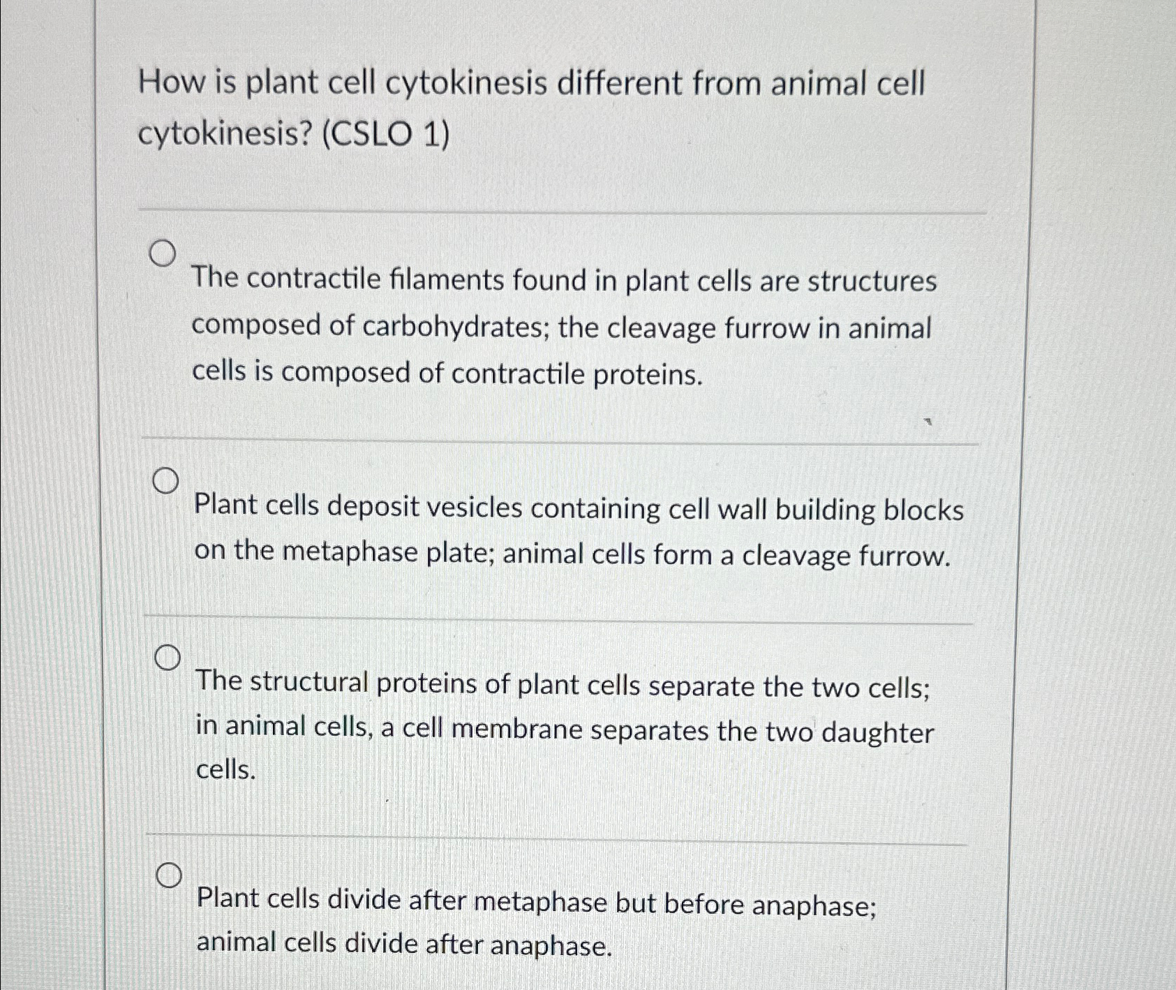 Solved How is plant cell cytokinesis different from animal | Chegg.com