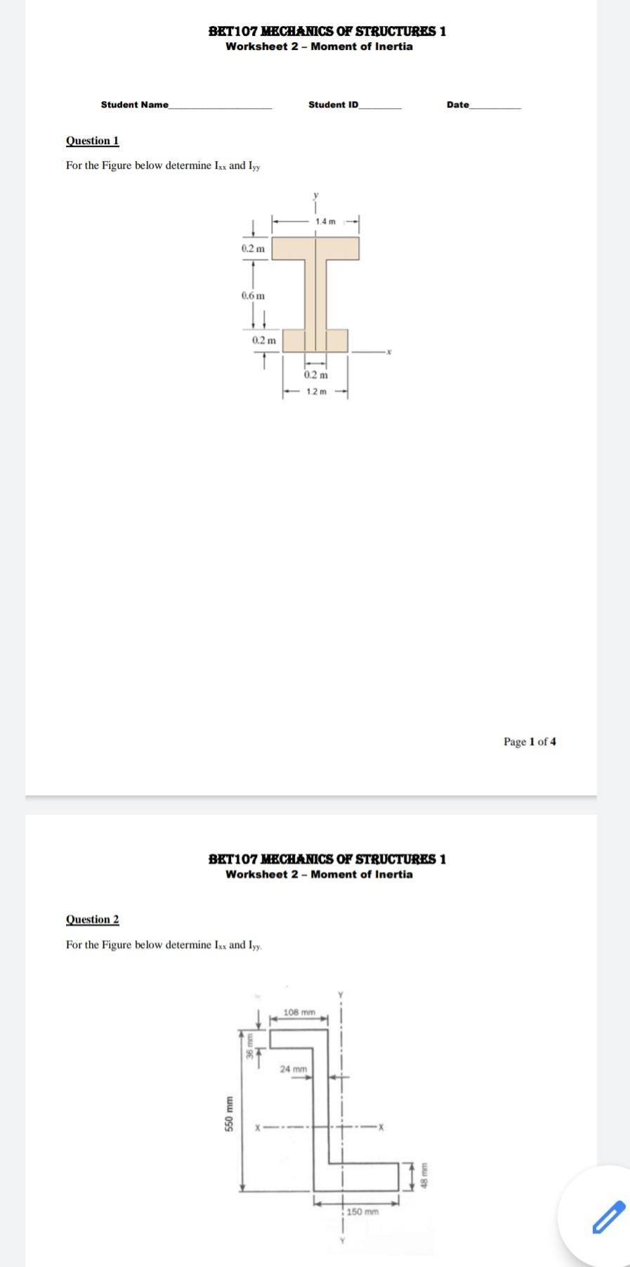 Solved BET107 MECHANICS OF STRUCTURES 1 Worksheet 2 - Moment | Chegg.com