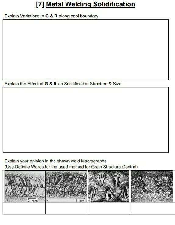 Solved [7] Metal Welding Solidification Explain Variations | Chegg.com