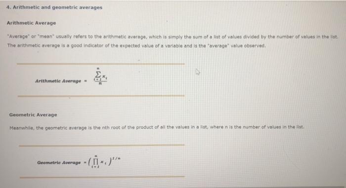 Solved 4. Arithmetic and geometric averages Arithmetic | Chegg.com