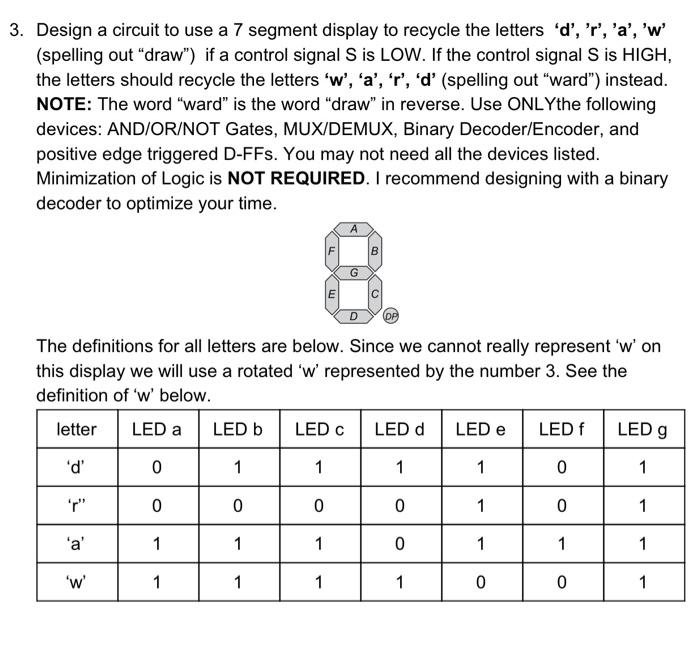 Solved Design a circuit to use a 7 segment display to | Chegg.com