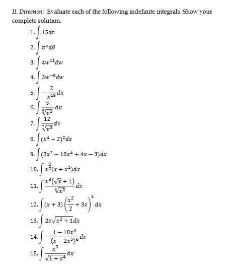 Solved II. ﻿Direction: Evaluate each of the following | Chegg.com