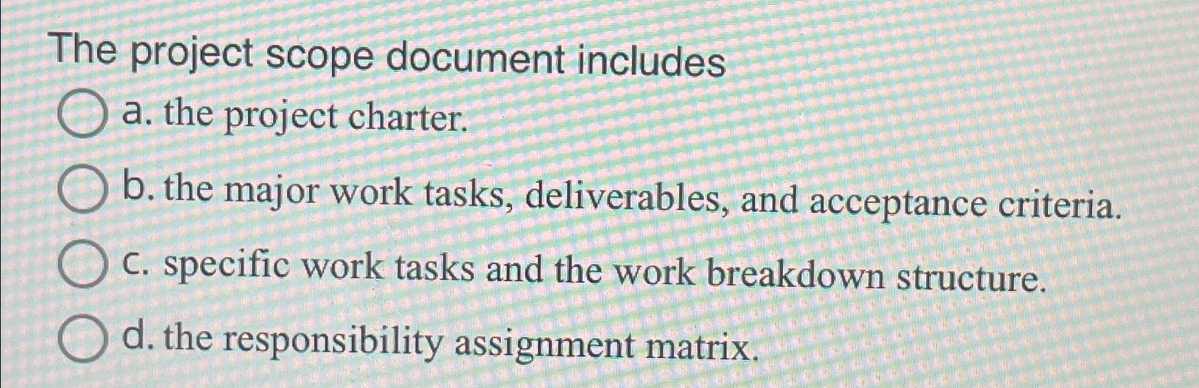 Solved The project scope document includesa. ﻿the project | Chegg.com