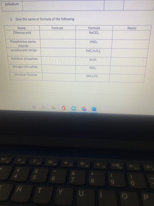 Solved palladium 5. Give the name or formula of the | Chegg.com