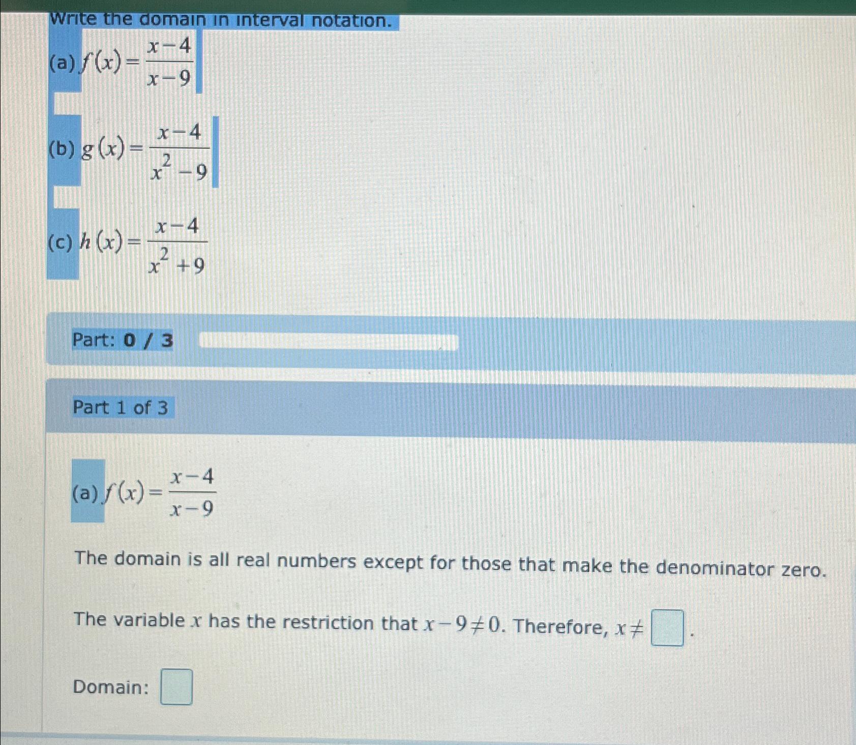 Solved Write the domain in interval | Chegg.com