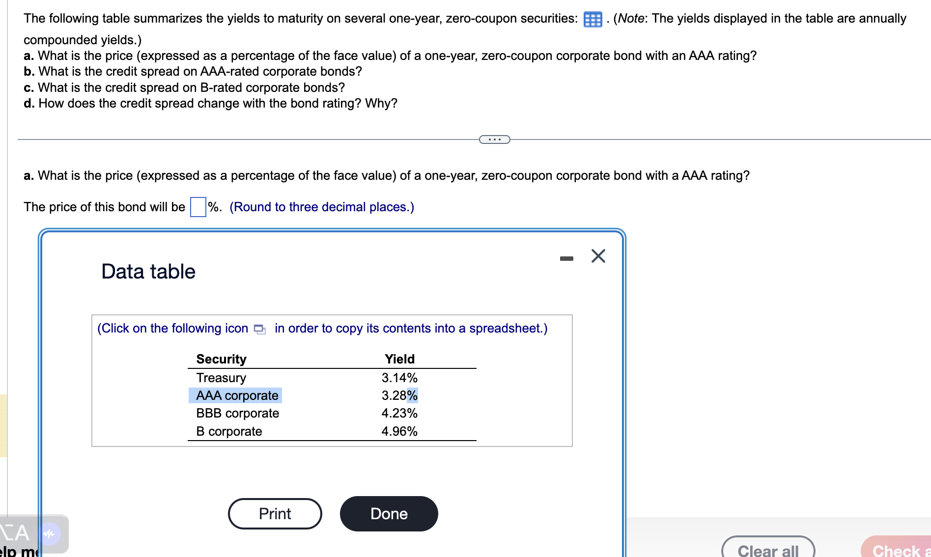 The following table summarizes the yields to maturity | Chegg.com