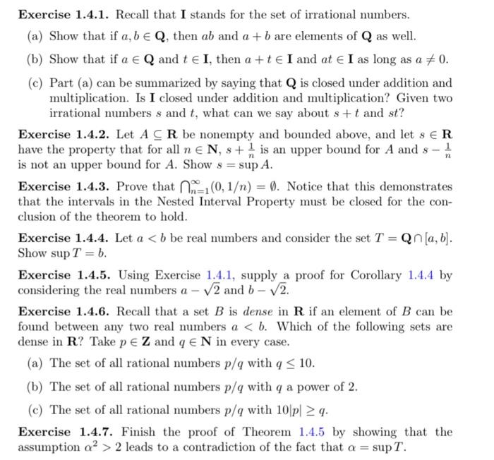 Exercise 1.4.1. Recall that I stands for the set of | Chegg.com
