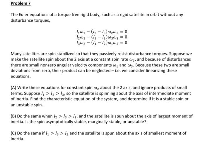 Solved The Euler equations of a torque free rigid body, such | Chegg.com