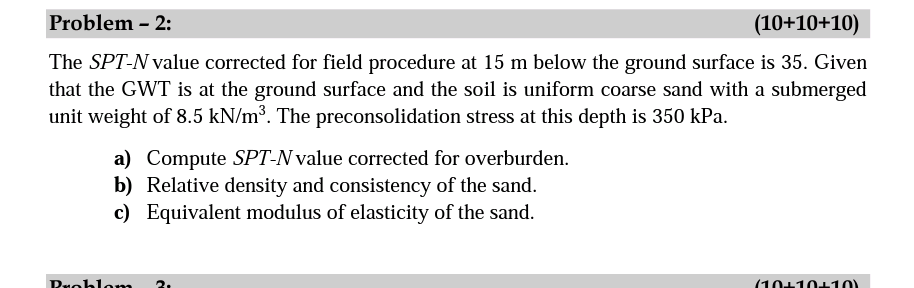 Solved The SPT - N value corrected for field procedure at 15 | Chegg.com