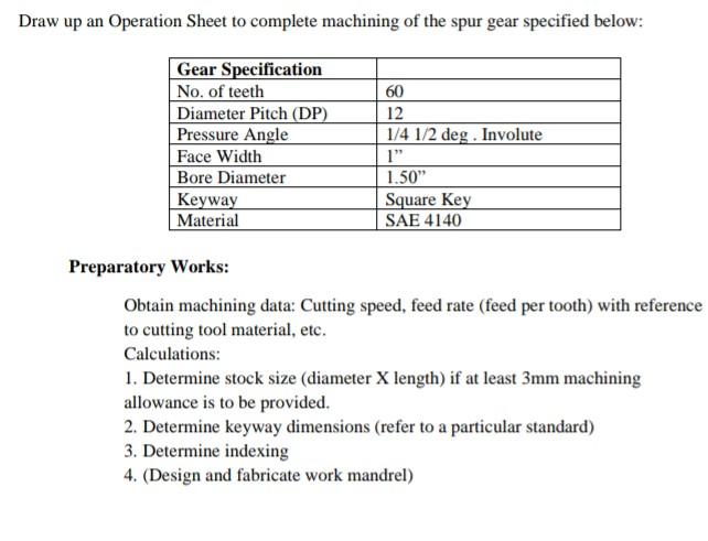 Solved Draw up an Operation Sheet to complete machining of | Chegg.com