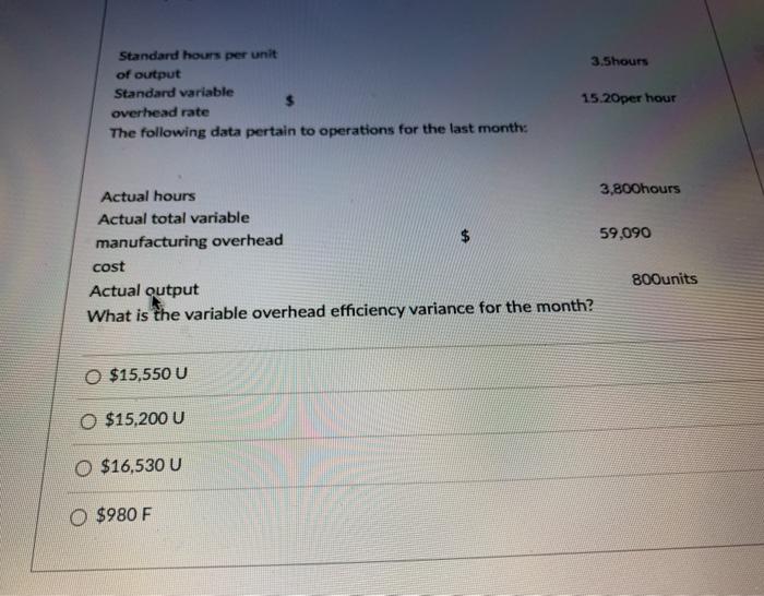 Solved 3,5hours Standard hours per unit of output Standard | Chegg.com