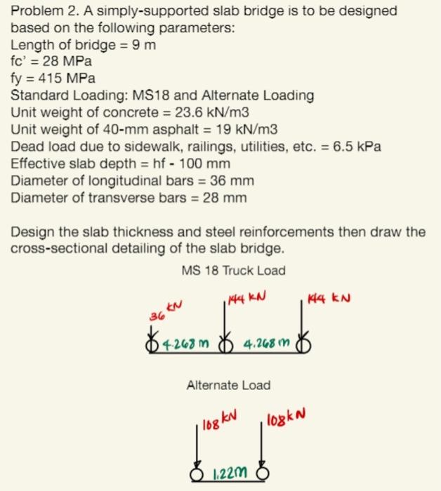 Solved Problem 2. A simply-supported slab bridge is to be | Chegg.com