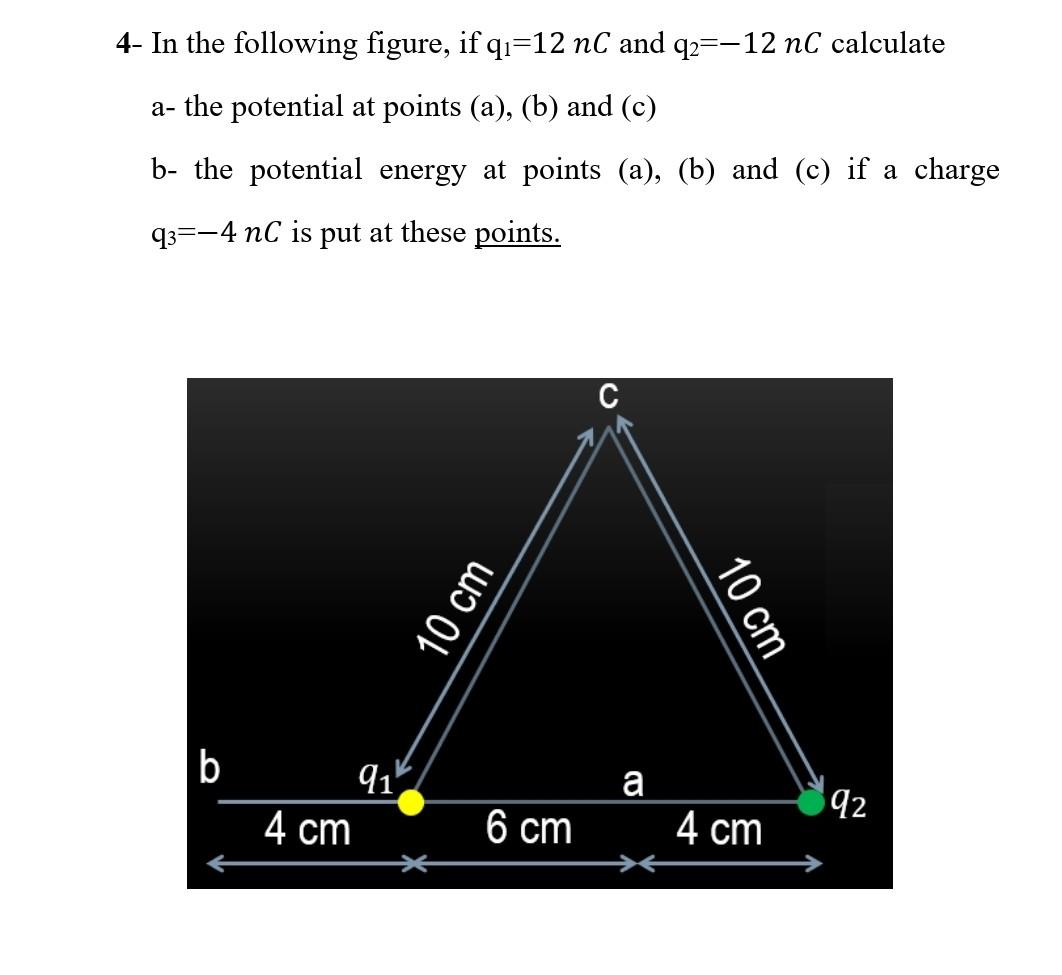 Solved 4- In the following figure, if q1=12nC and q2=−12nC | Chegg.com