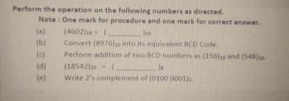 Solved Perform the operation on the following numbers as | Chegg.com
