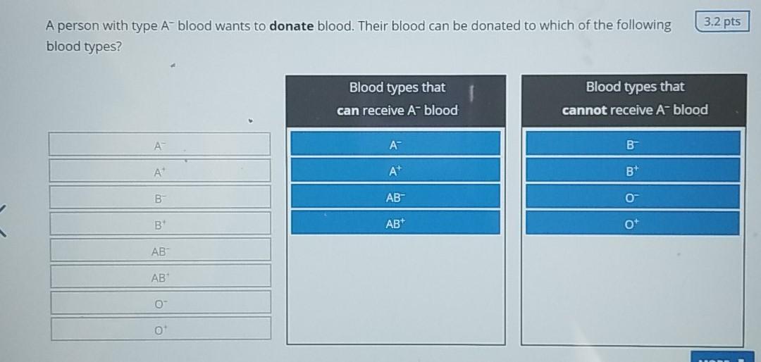 Solved 3.2 pts A person with type A blood needs a blood | Chegg.com