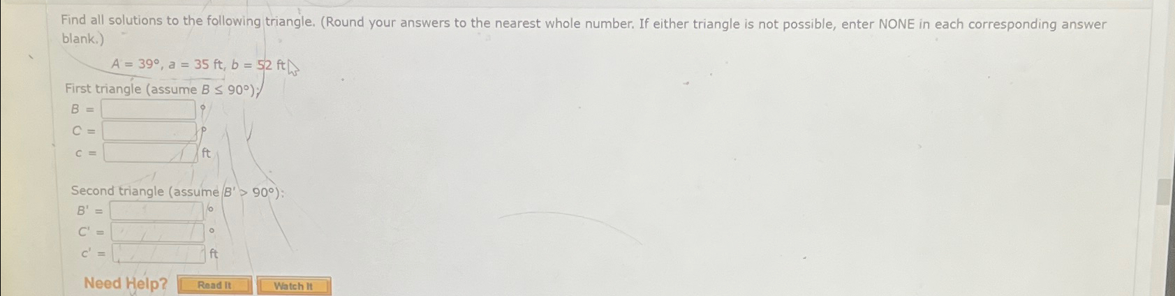 Solved Find all solutions to the following triangle. (Round | Chegg.com