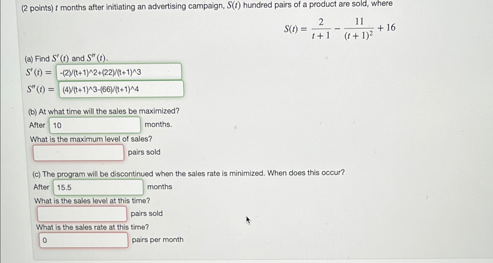 Solved (2 ﻿points) t ﻿months after initiating an advertising | Chegg.com