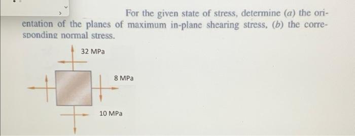 Solved For The Given State Of Stress Determine A The