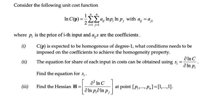 Solved Consider the following unit cost function | Chegg.com