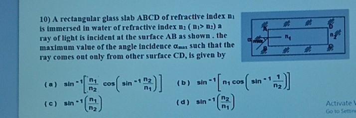 Solved 10) A rectangular glass slab ABCD of refractive index | Chegg.com