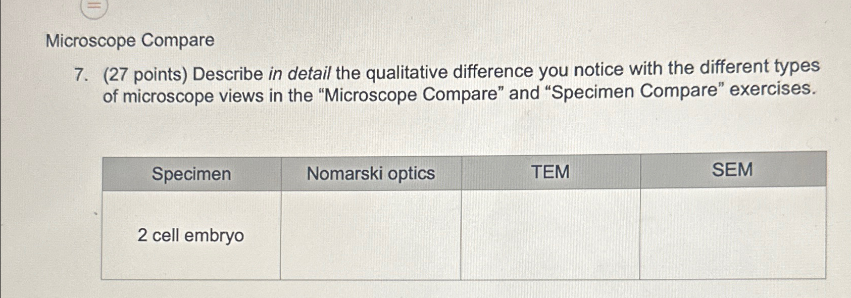Solved Microscope Compare7. (27 ﻿points) ﻿Describe in detail | Chegg.com