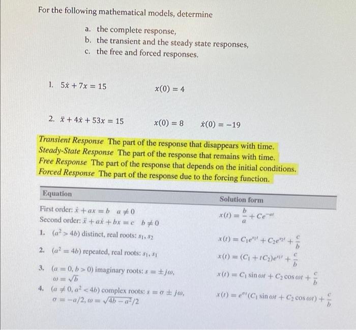 Solved For the following mathematical models, determine a. | Chegg.com