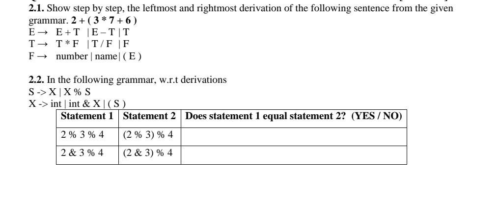 Solved 2.1. Show step by step, the leftmost and rightmost | Chegg.com