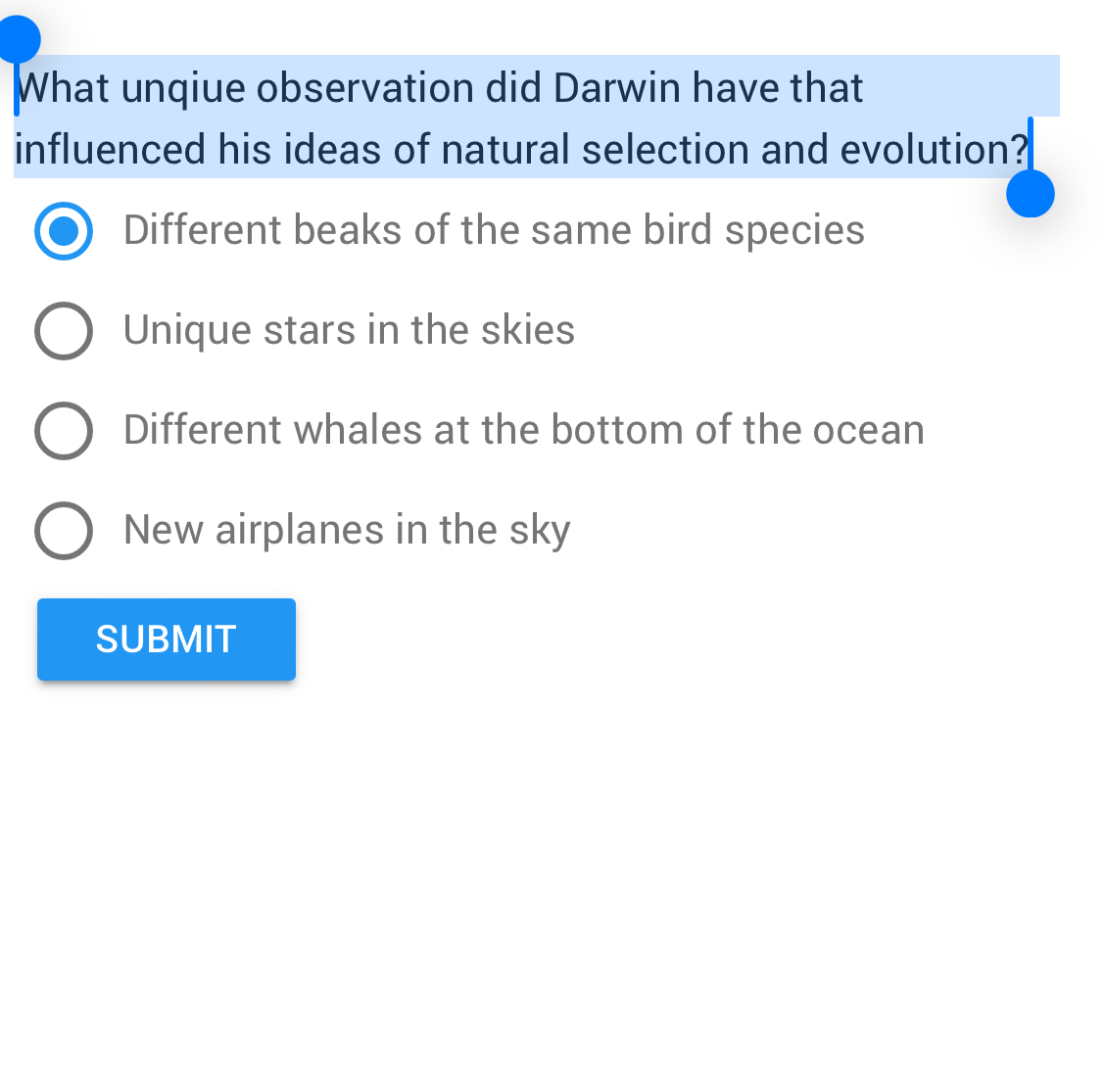 Solved What unqiue observation did Darwin have that | Chegg.com