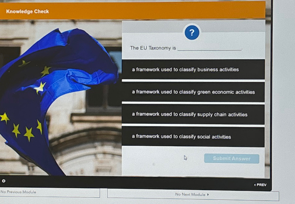 Solved Knowledge CheckThe EU Taxonomy isa framework used to | Chegg.com