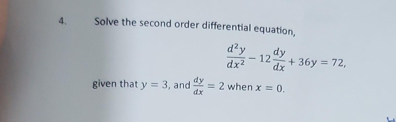 4. Solve the second order differential equation, | Chegg.com