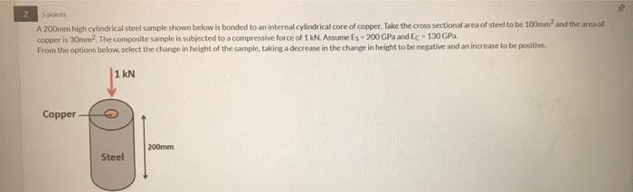 Solved 5 points A 200mm high cylindrical steel sample shown | Chegg.com