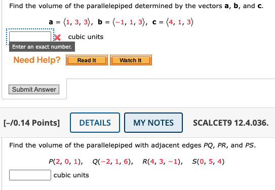 Solved Find the volume of the parallelepiped determined by | Chegg.com
