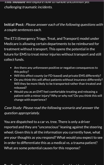 Solved The ET3 (Emergency Triage, Treat, and Transport) | Chegg.com