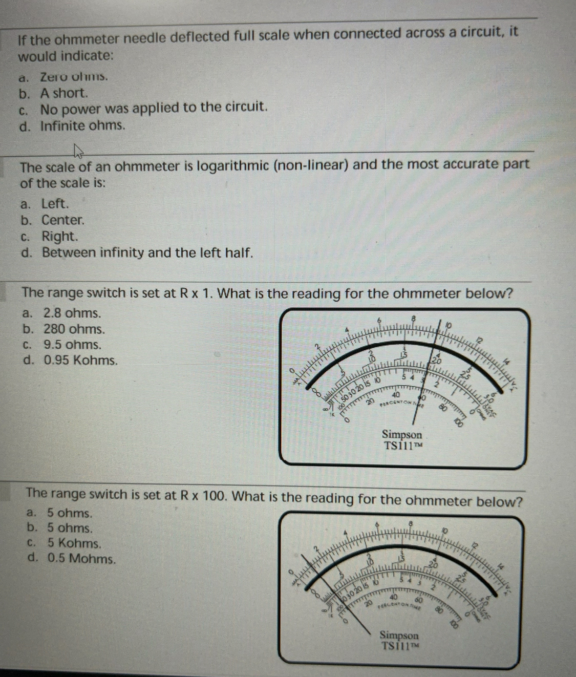 Solved If the ohmmeter needle deflected full scale when | Chegg.com