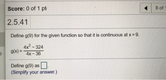 Solved define g(9) for the given function so that it is | Chegg.com
