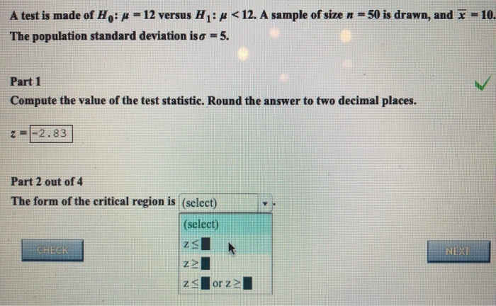 Solved A test is made of H: 4 = 12 versus H