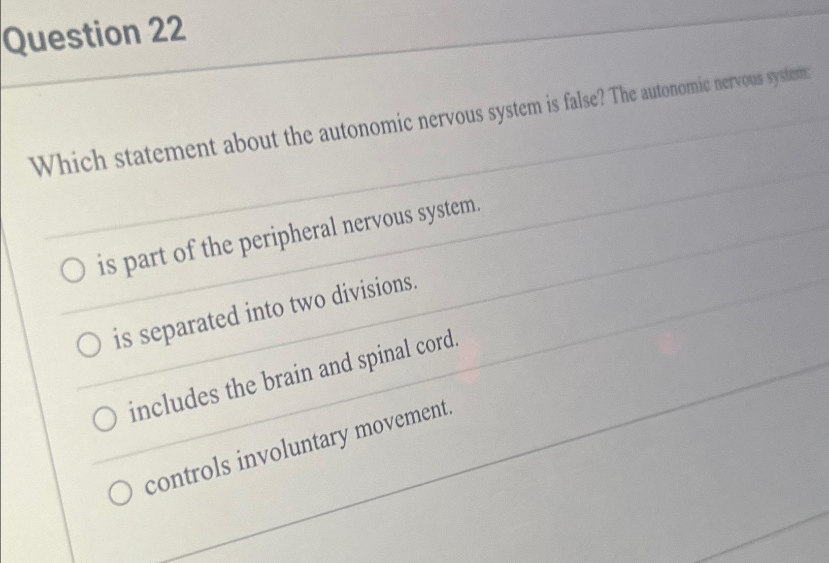 Solved Question 22Which statement about the autonomic | Chegg.com Solved Question 22Which statement about the autonomic | Chegg.com