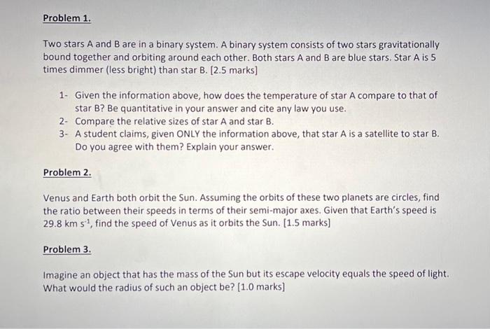 Solved Two stars A and B are in a binary system. A binary | Chegg.com