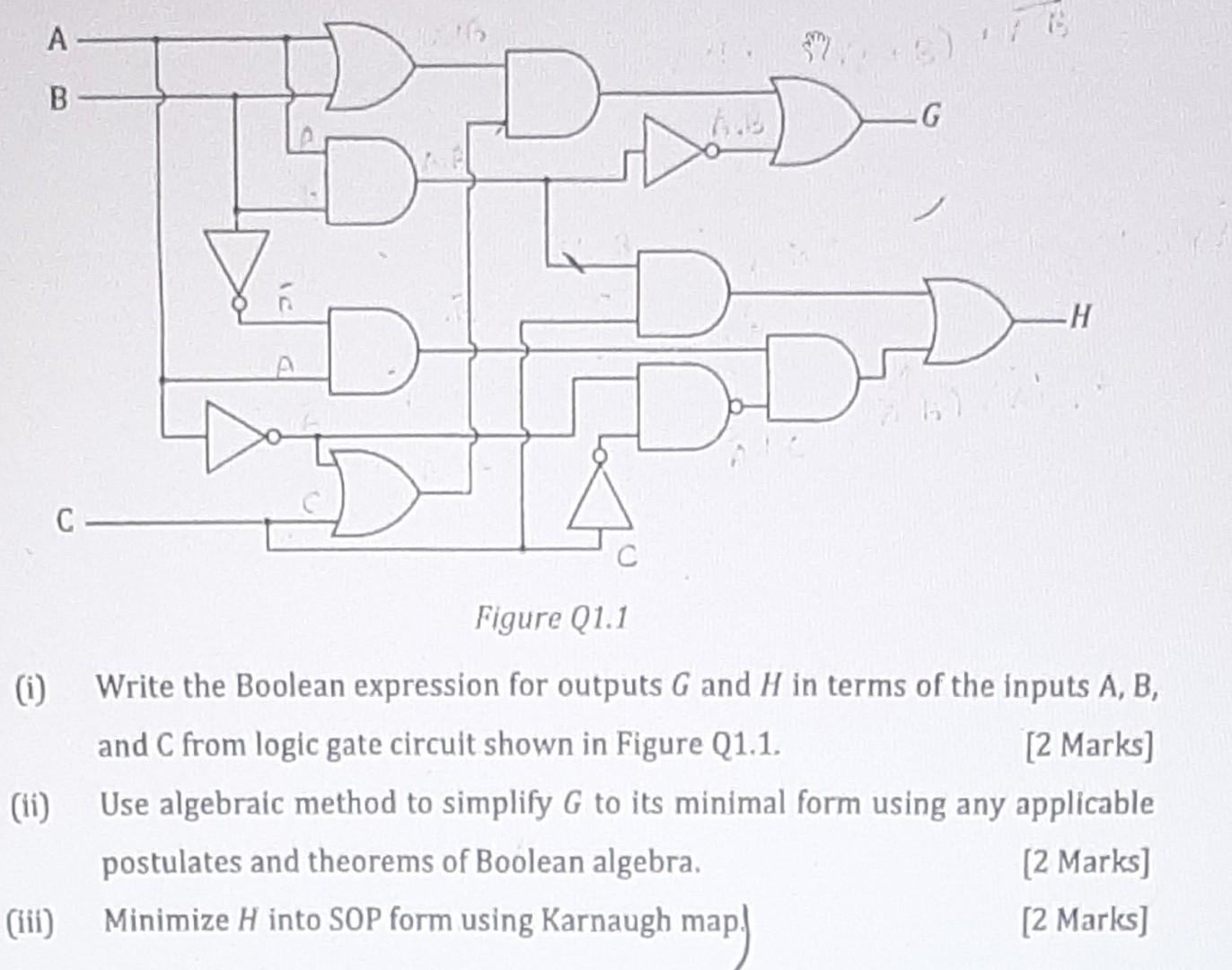 Solved A B D G -Н DI C Figure Q1.1 (i) Write the Boolean | Chegg.com