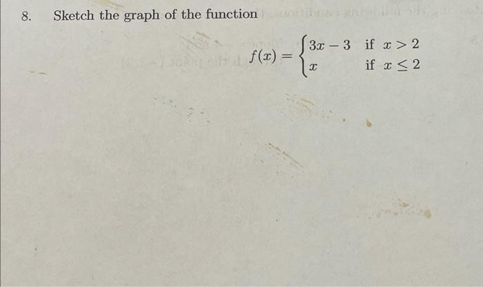 Solved 8. Sketch the graph of the function f(x)={3x−3x if | Chegg.com
