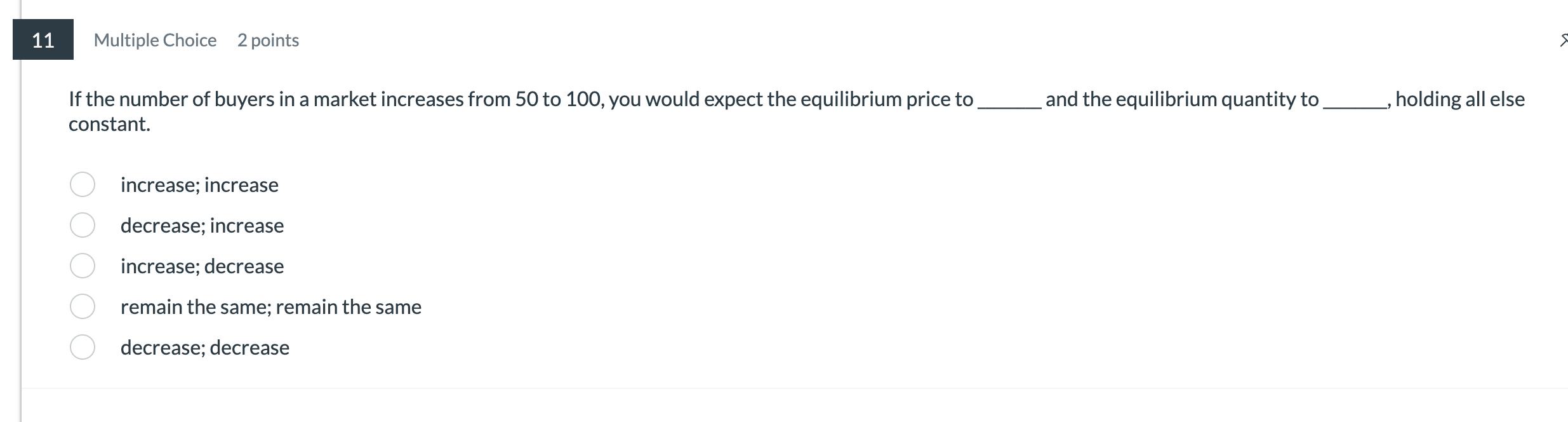 Solved Multiple Choice 2 ﻿pointsIf the number of buyers in a | Chegg.com