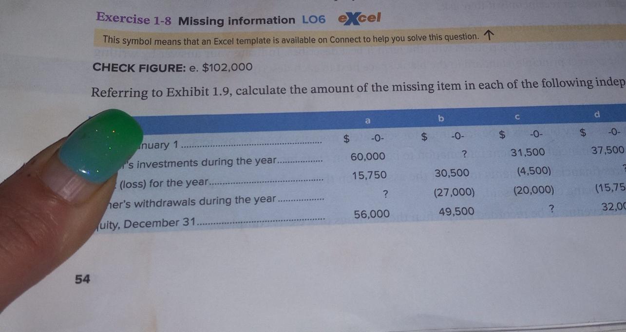 Exercise 1-8 Missing information LO6 eXcel This | Chegg.com
