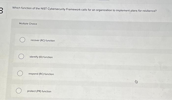 Solved Which function of the NIST Cybersecurity Framework | Chegg.com