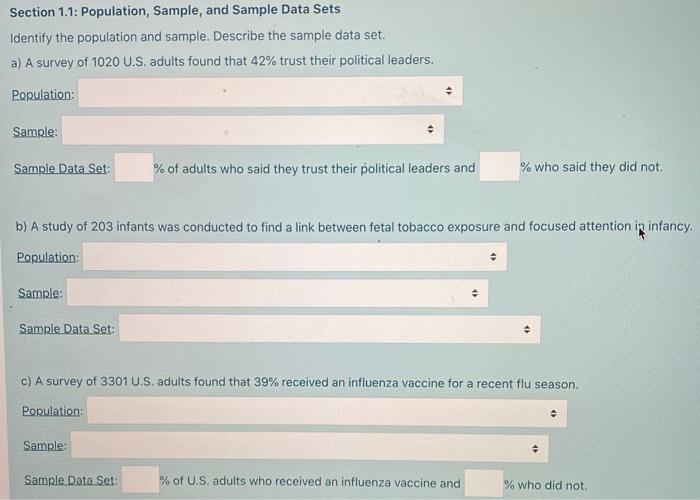 Solved Section 1.1: Population, Sample, and Sample Data Sets | Chegg.com