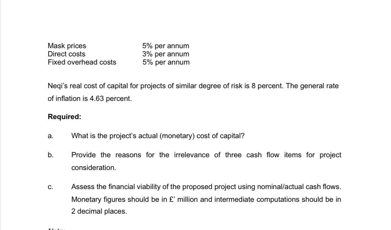 Solved ()(20 ﻿marks)Neqi plc produces reusable face masks | Chegg.com