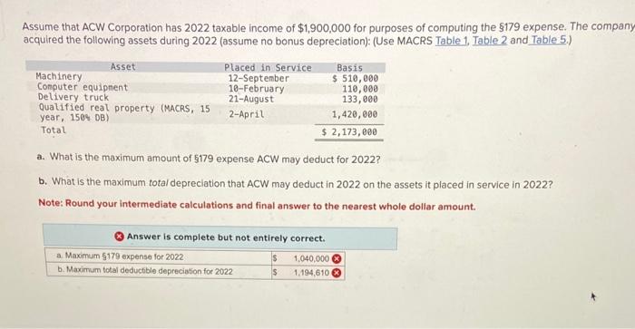 Solved Assume that ACW Corporation has 2022 taxable income | Chegg.com