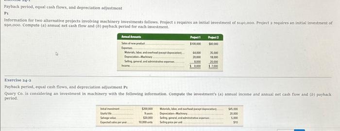 Solved Payback period, equal cash flows, and depreciation | Chegg.com